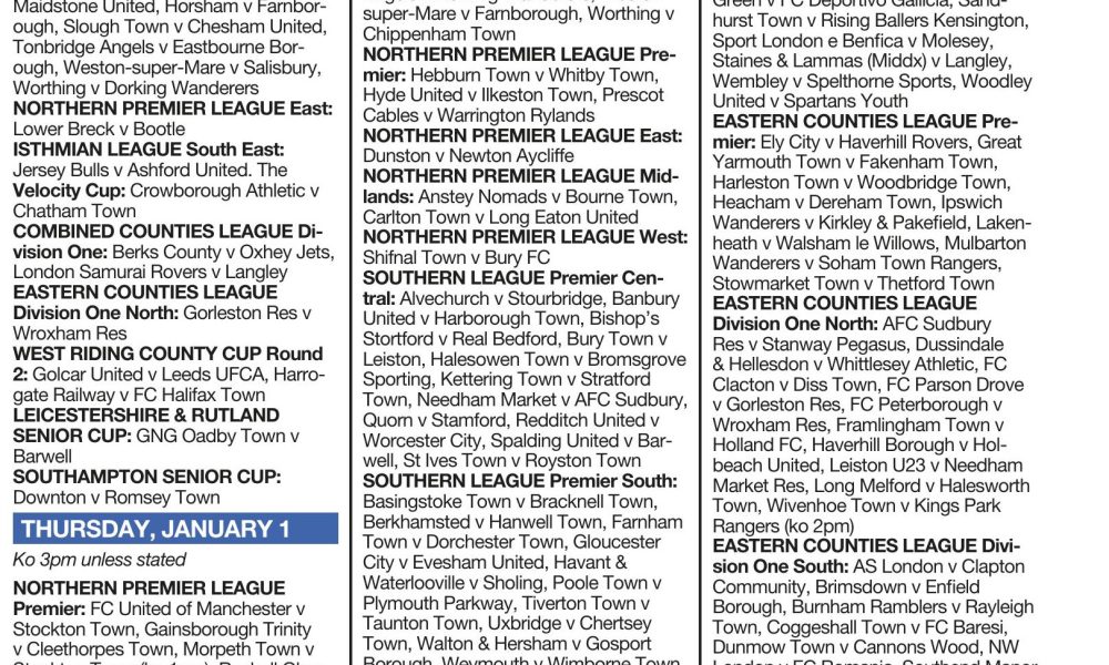 FIXTURES - The Non-League Football Paper